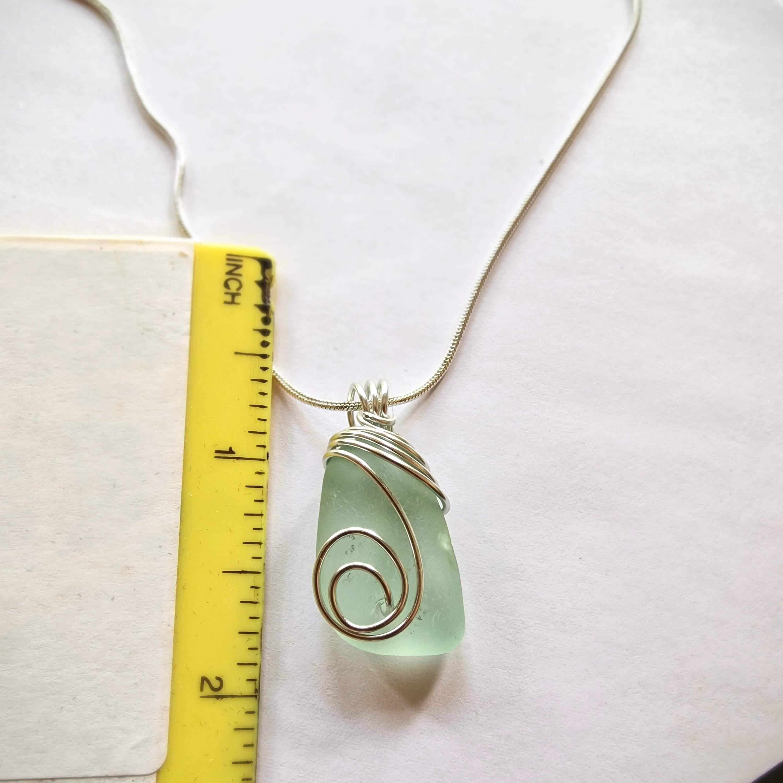 Handmade Sea Glass Necklace, Silver Swirl Pendant, Recycled Ocean ...