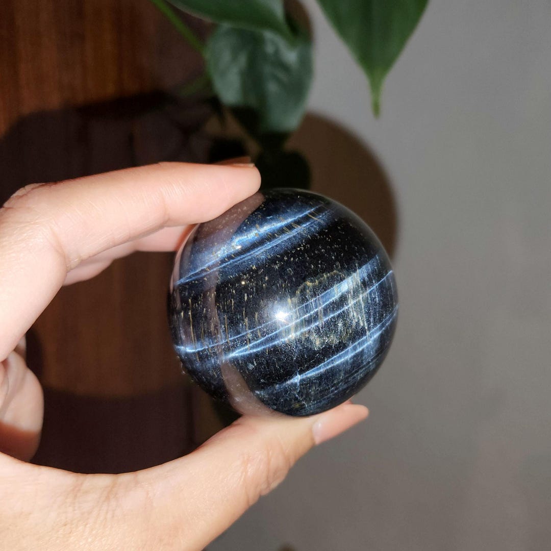 Blue Tiger Eye Sphere 2.2 Diameter Flashy Tiger Eye Sphere Healing Gift ...