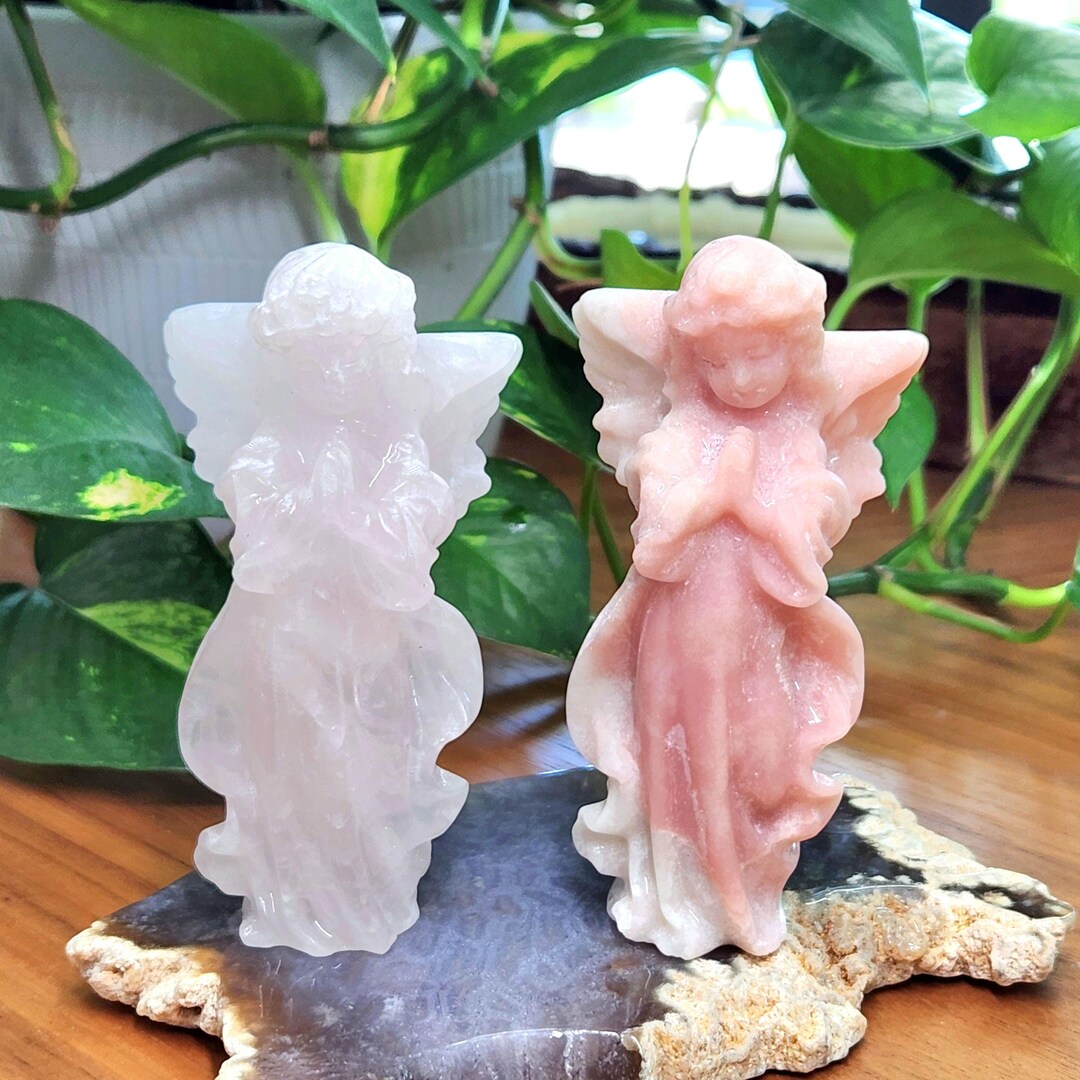 Pink Opal Angel • Rose Quartz Angel Figurine • Crystal Angel Statue ...