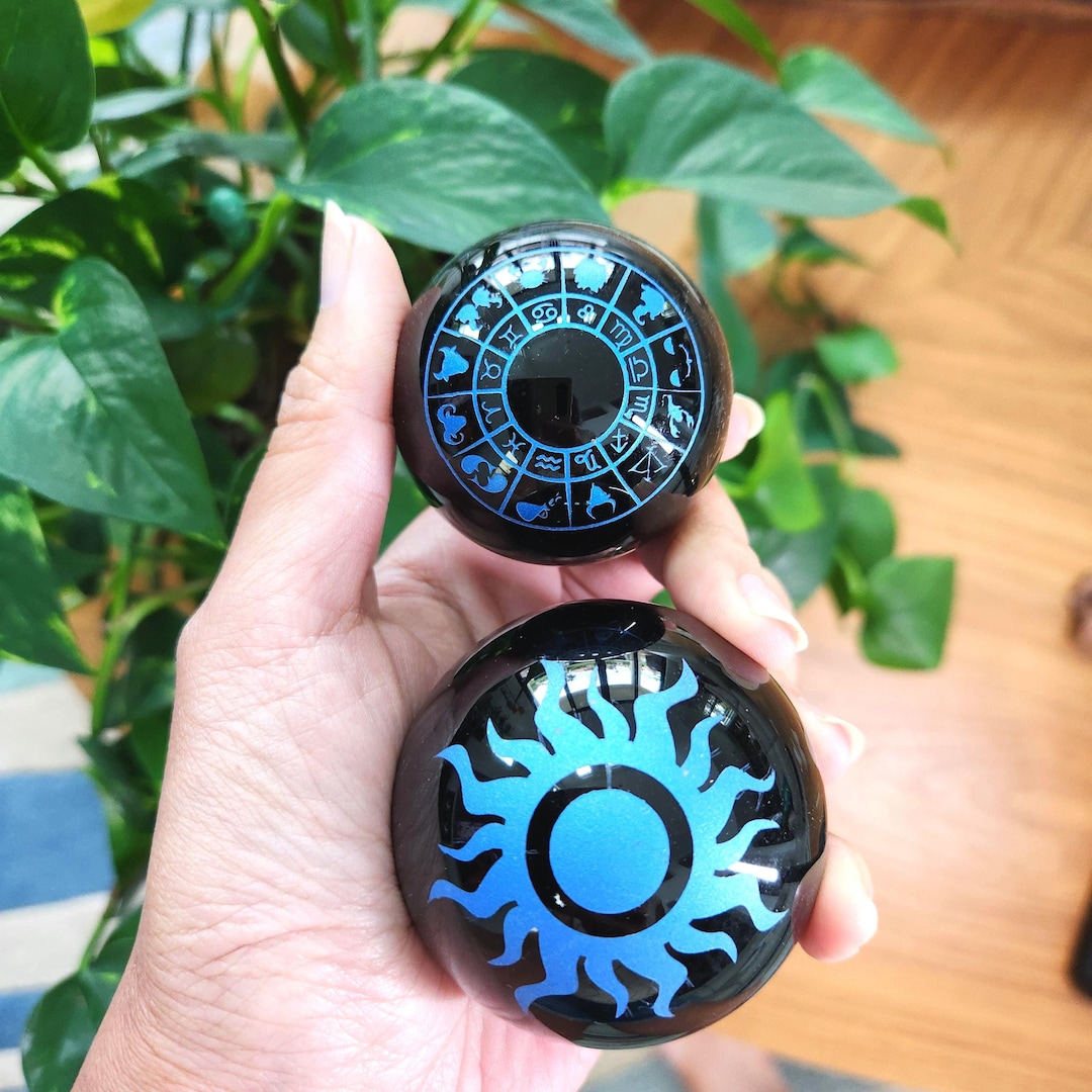 Black Obsidian Sphere • Obsidian Sun Sphere • Obsidian Zodiac Sphere ...