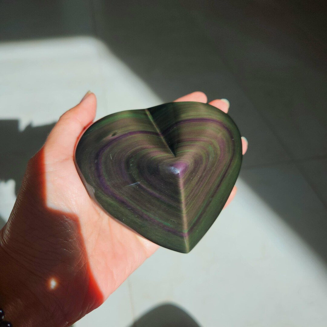 Rainbow Obsidian Heart • 4" Rainbow Obsidian Crystal Heart • Crystal ...