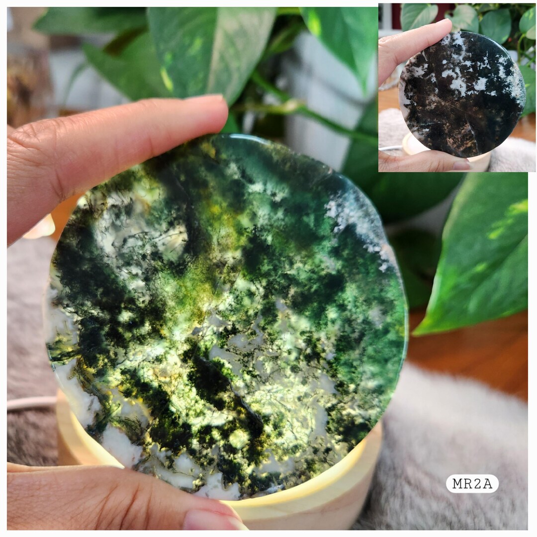 Moss Agate Slice • Moss Agate Slab Disc • Crystal Gift Home Decoration ...