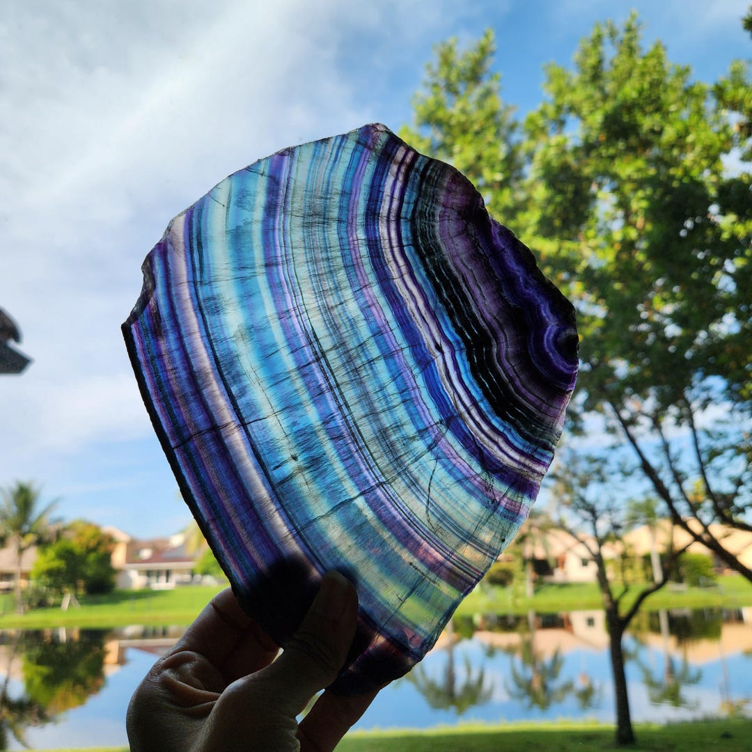 Fluorite Slab 7 Extra Large Raw Rainbow Fluorite Slice blue Purple ...
