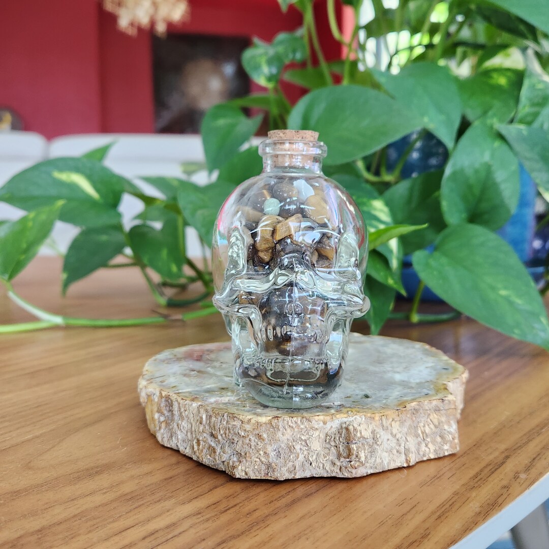 Tiger Eye Crystal Chips • Crystal Wish Bottle • Skull Wishing Jar ...