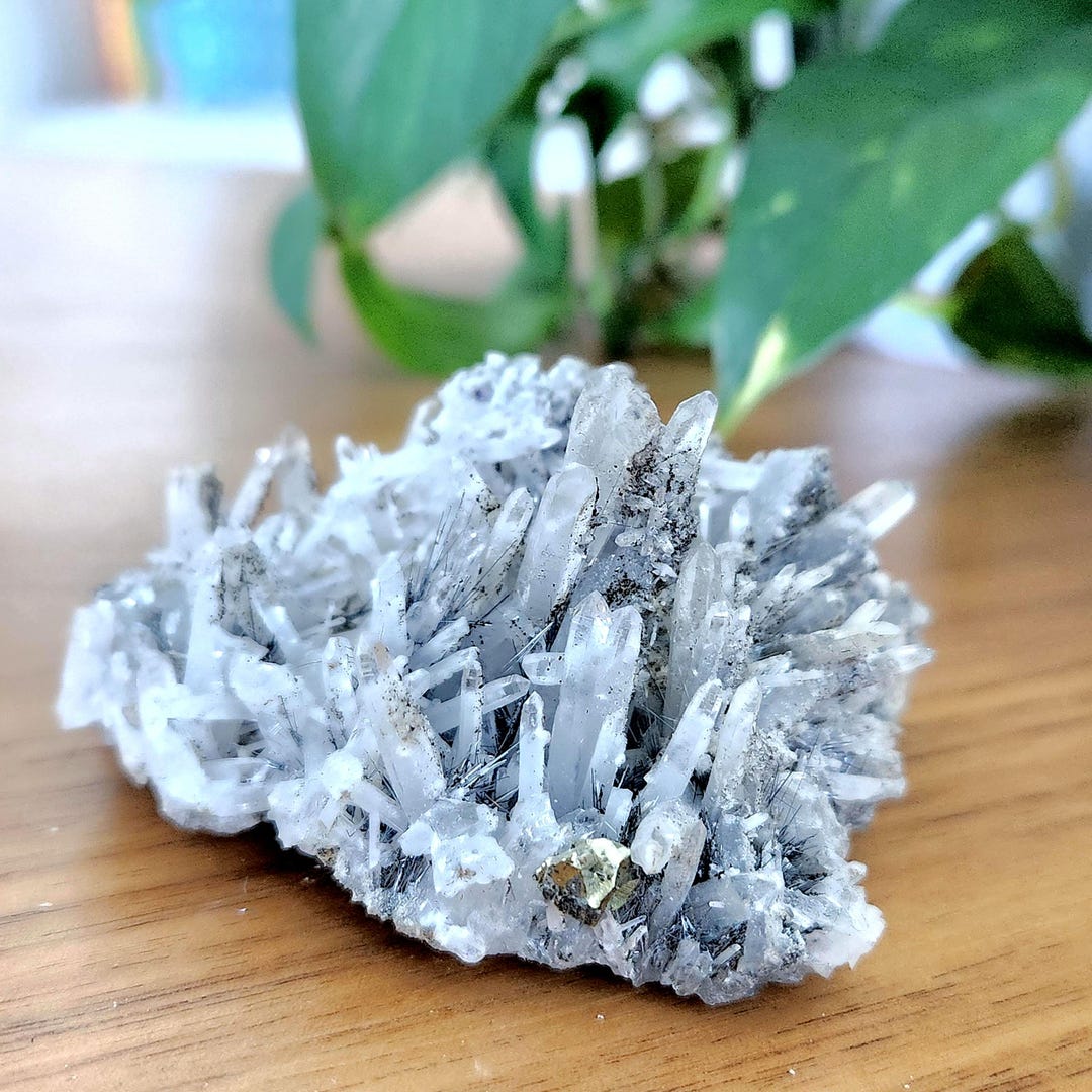 Silver Rutile Cluster • Rutilated Quartz With Pyrite • Silver Spray ...