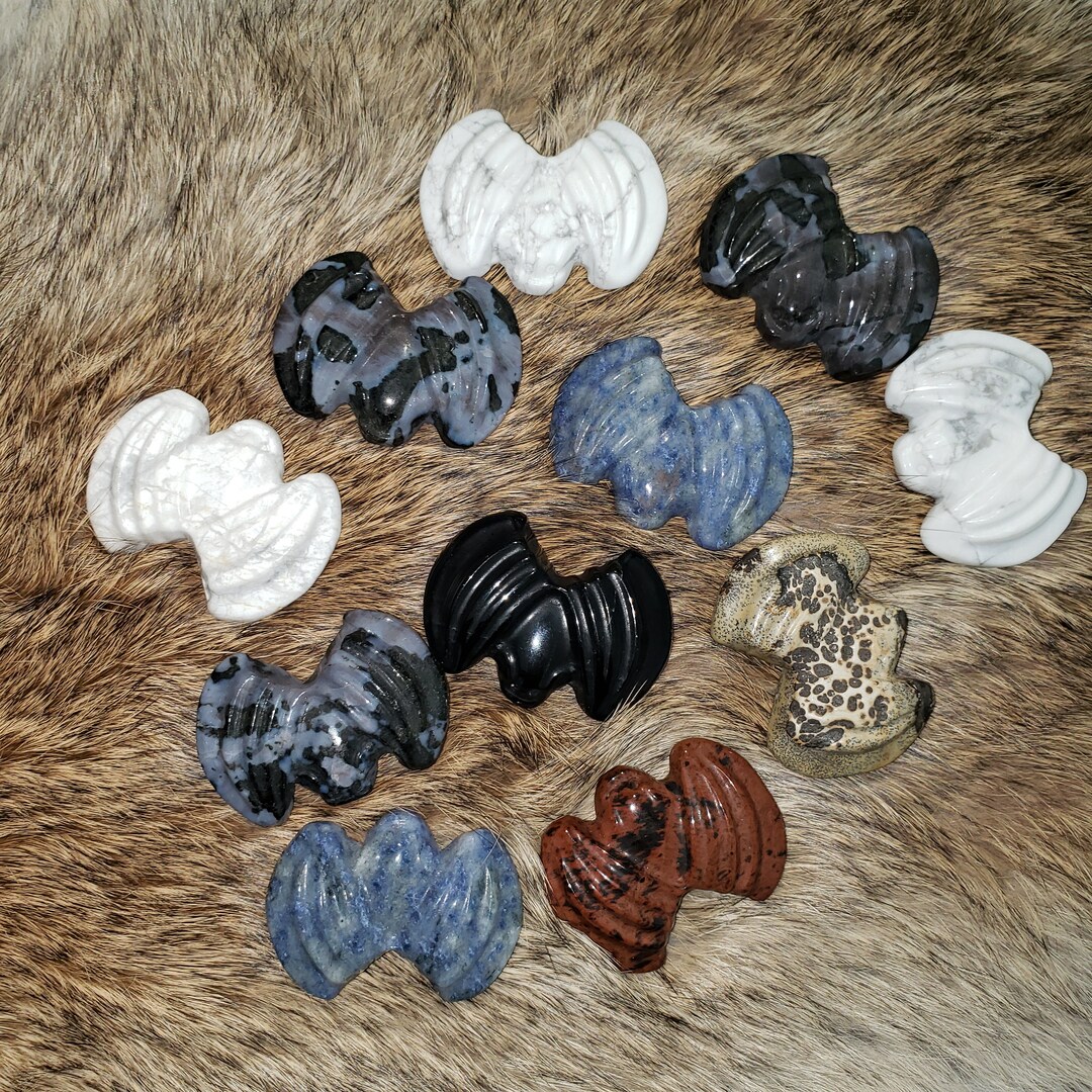 Bat Carving - 1.5" Crystal Halloween Bats - Stone Bats - Black Obsidian ...