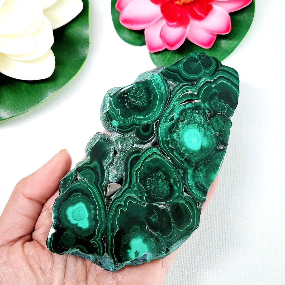 Malachite Slab • 5.5" Malachite Slice Free Form • Polished Malachite ...