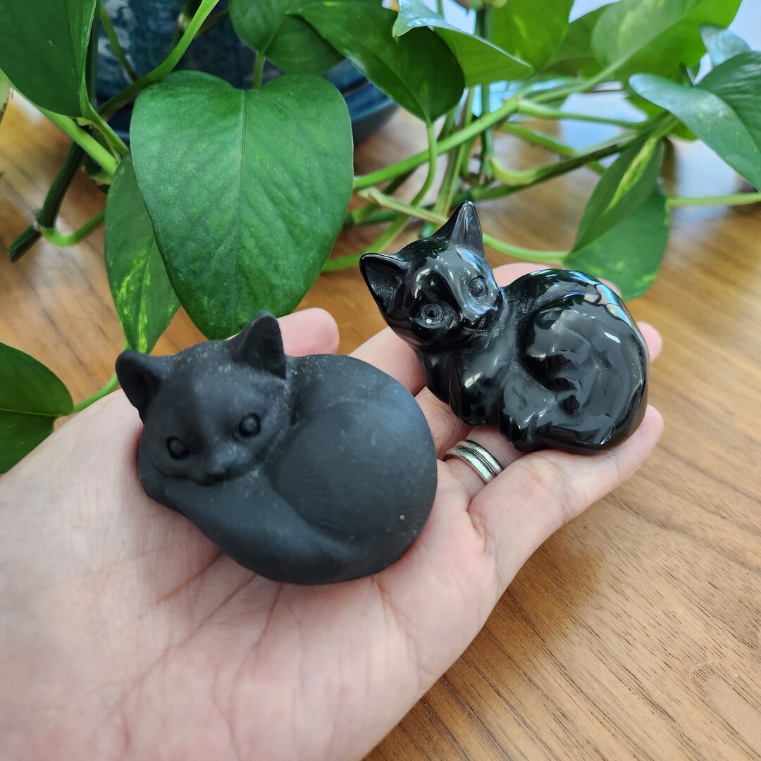 Black Obsidian Cat • 2.7" Obsidian Sleeping Resting Kitten • Obsidian ...