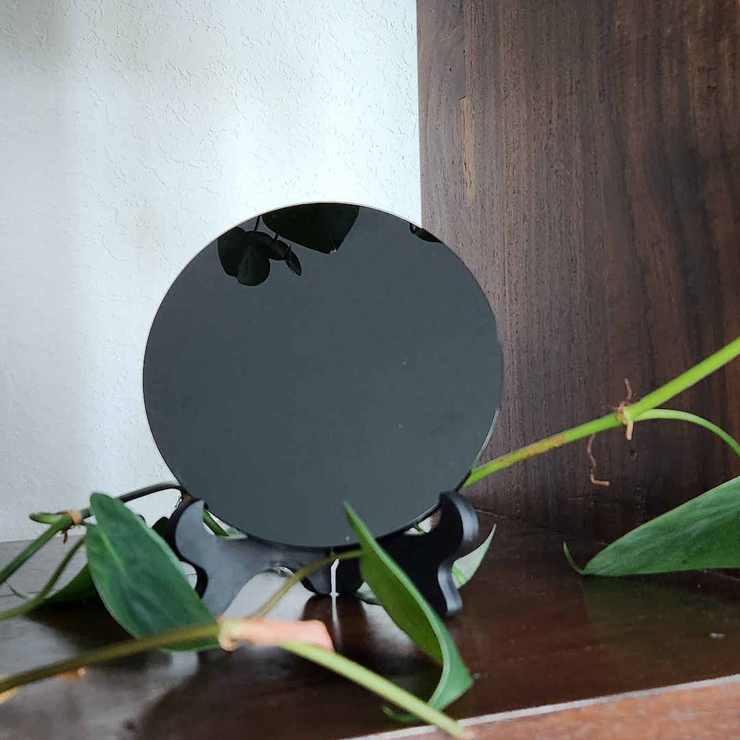 Black Obsidian Scrying Mirror With Stand Polished 4.8 Scrying Plate ...