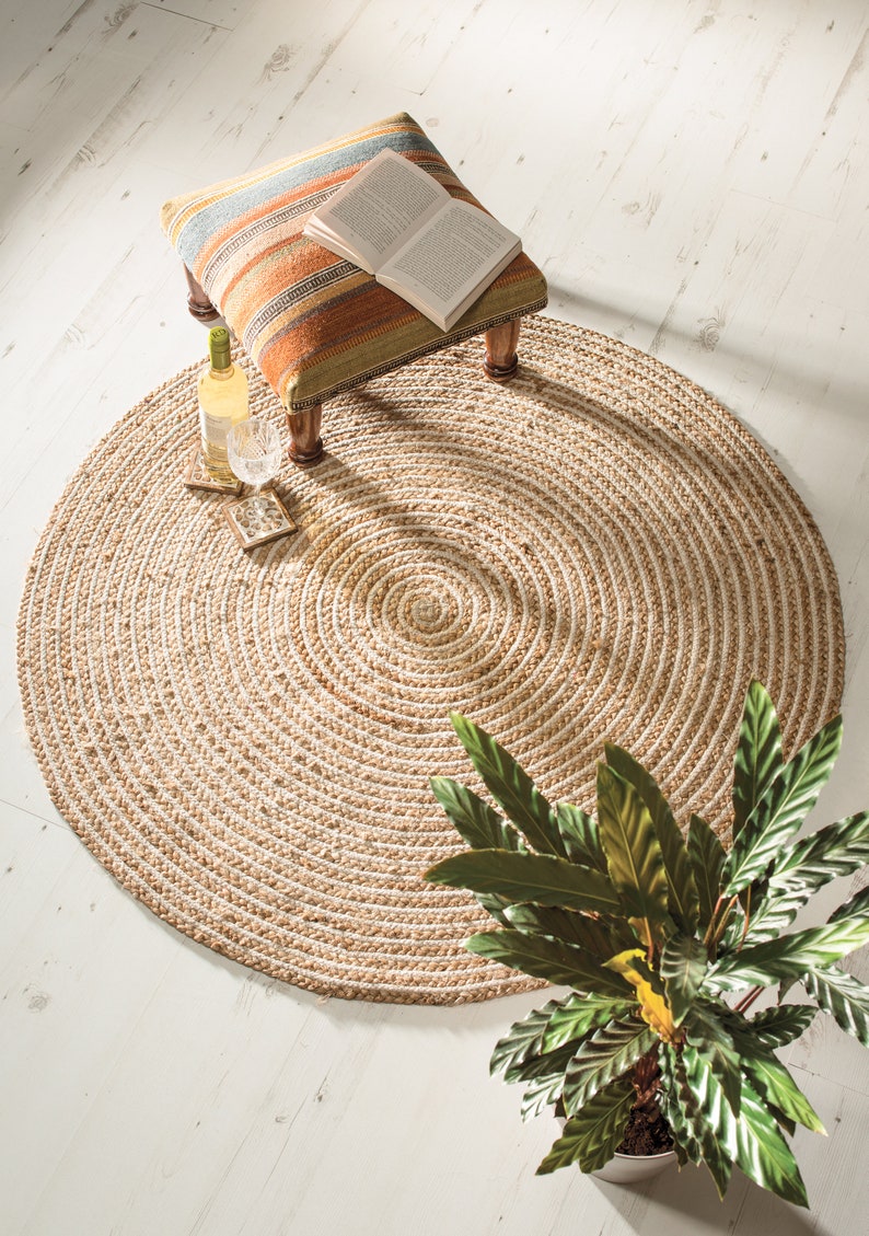 Eco-friendly Natural Braided Round Jute Rug - 90cm, 120cm, 150cm - Etsy UK