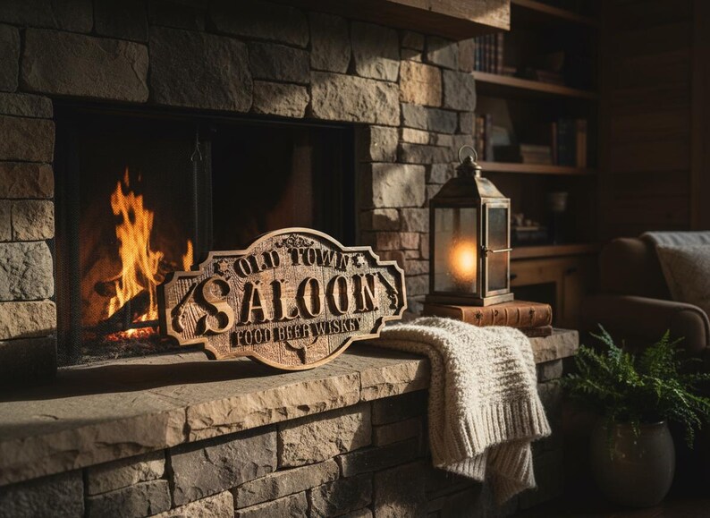14" X 7" Rustic Western Saloon Sign – Old Town Bar Pub Decor – Handmade ...