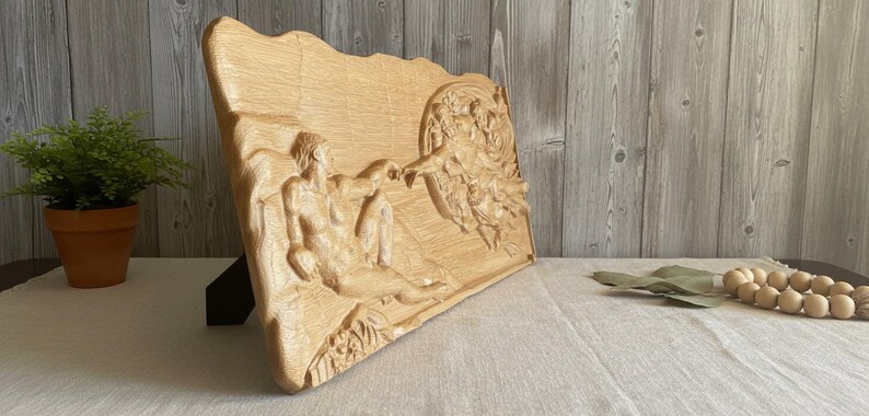 20" X 10" Handmade Creation of Adam Wood Carving, Michelangelo Sistine ...