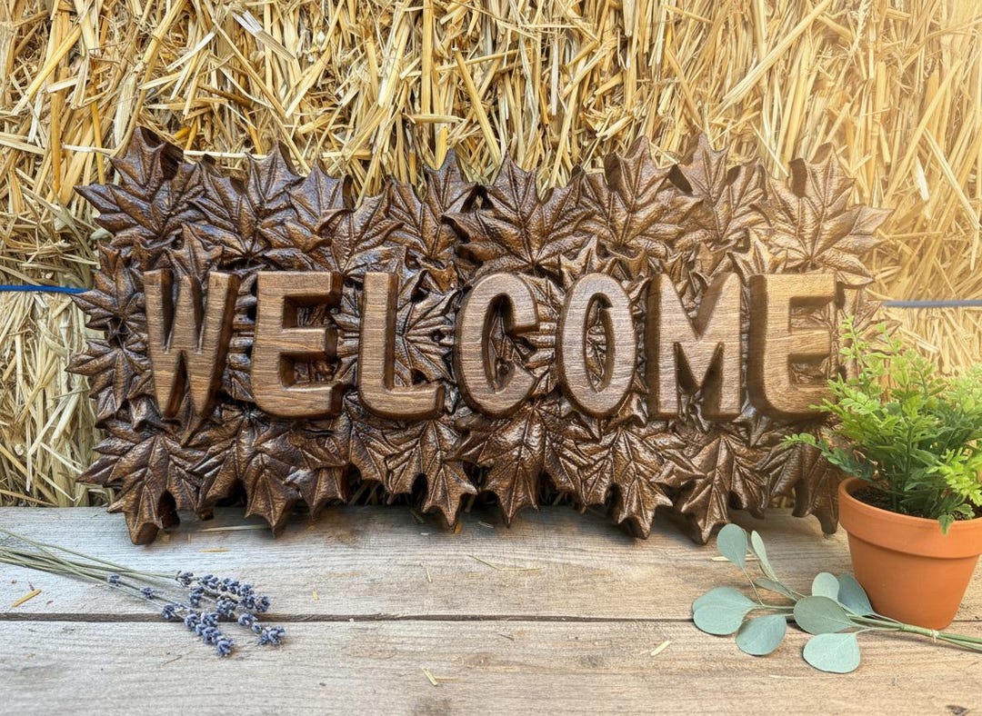 12" Carved Maple Leaf Welcome Sign: Vermont Maple Wood Rustic Decor - Etsy