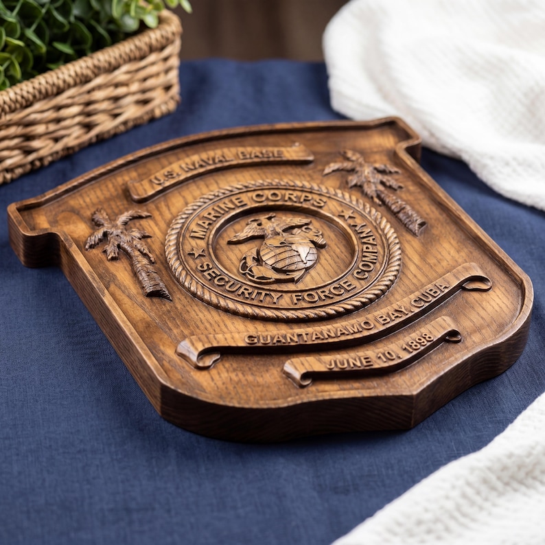 18" Guantanamo Bay USMC Security Force Carved Wood Plaque | Gitmo ...