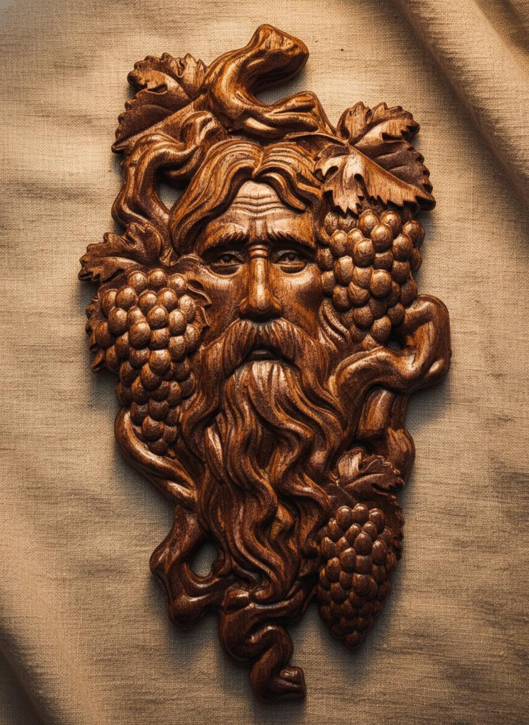 12" X 7" Green Man Wood Carving Dionysus Bacchus Wall Art, Grapes ...