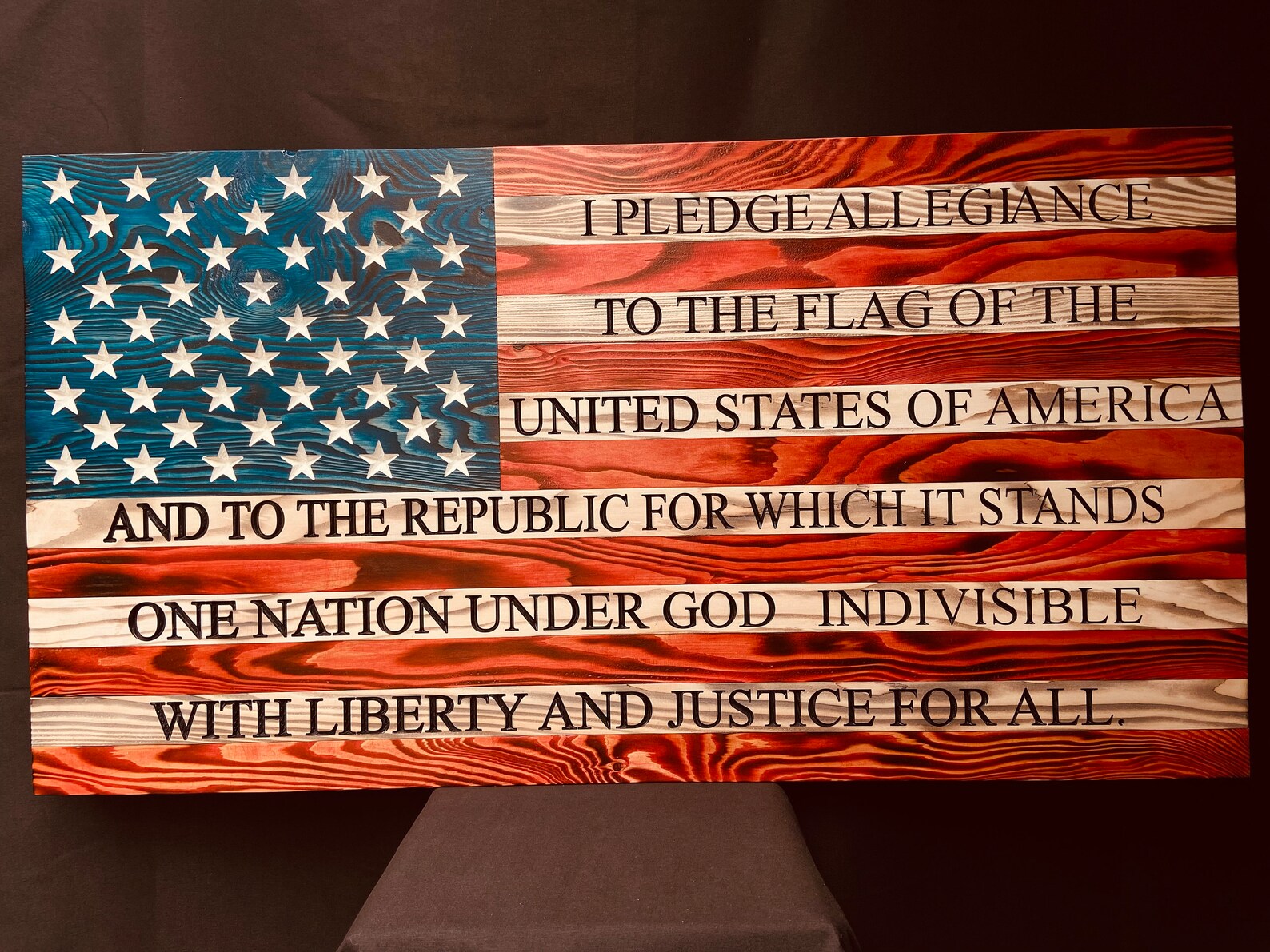 Rustic American Wooden Flag, Pledge of Allegiance Sign, Carved Hemlock ...