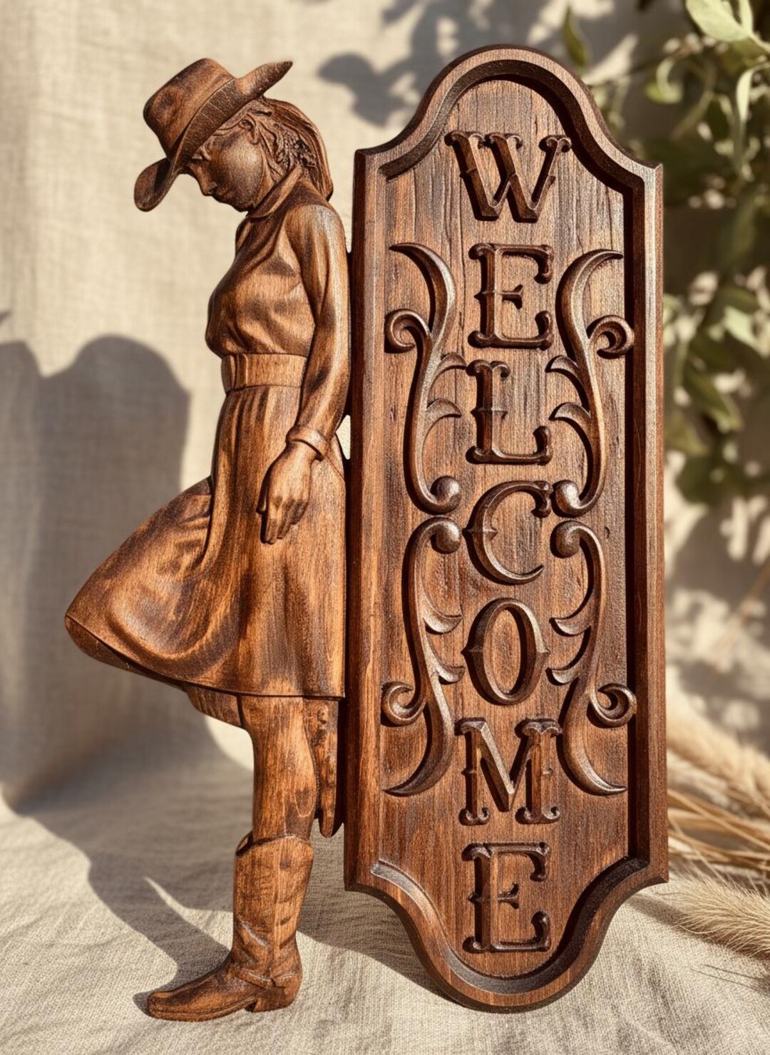 12" Rustic Carved Wood Western Welcome Sign: Cowgirl Decor - Etsy