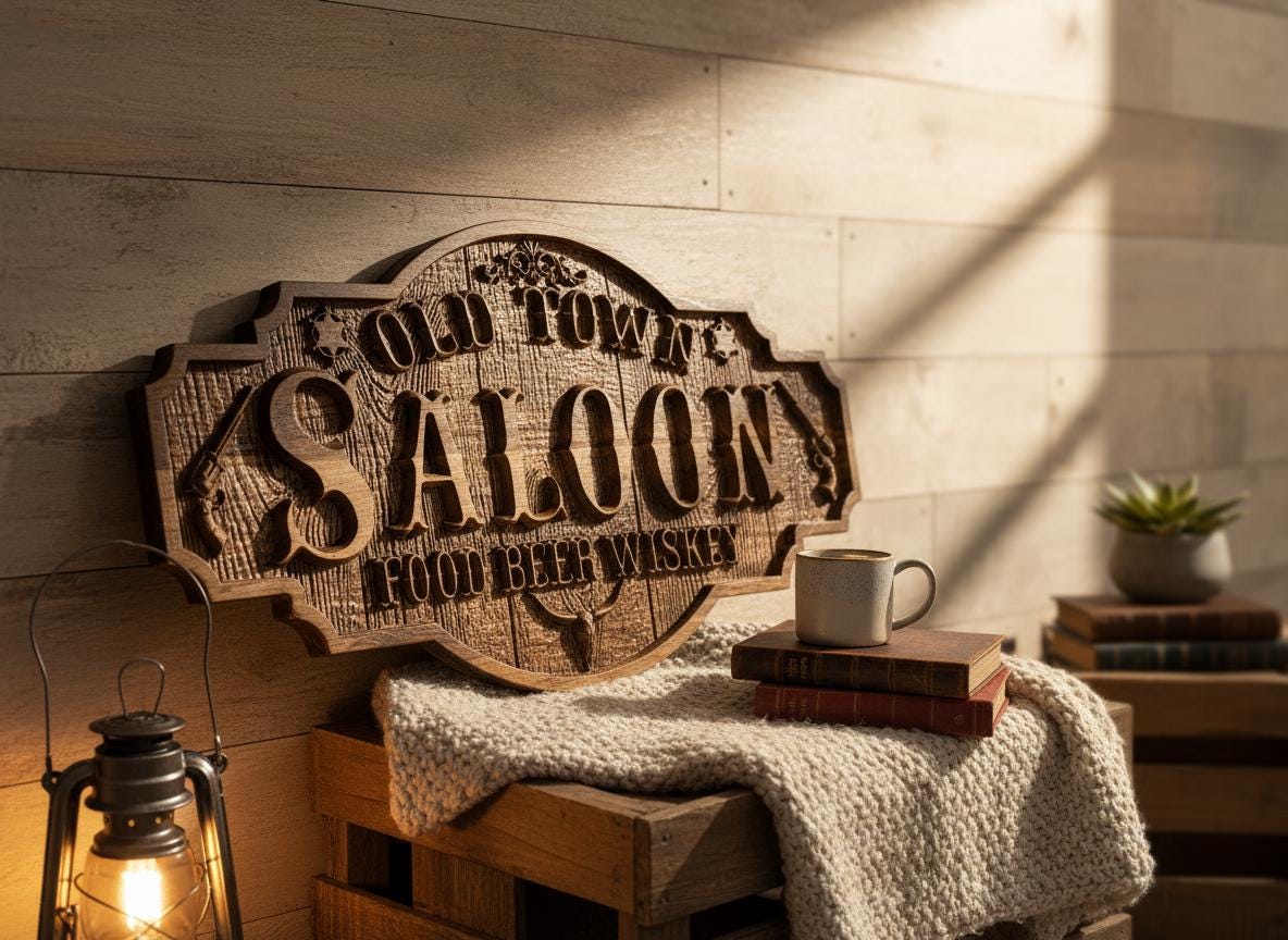 14" X 7" Rustic Western Saloon Sign – Old Town Bar Pub Decor – Handmade ...