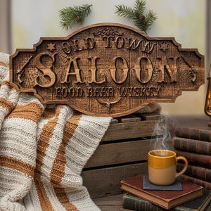 24" X 12" Rustic Western Saloon Sign – Old Town Bar Pub Decor ...