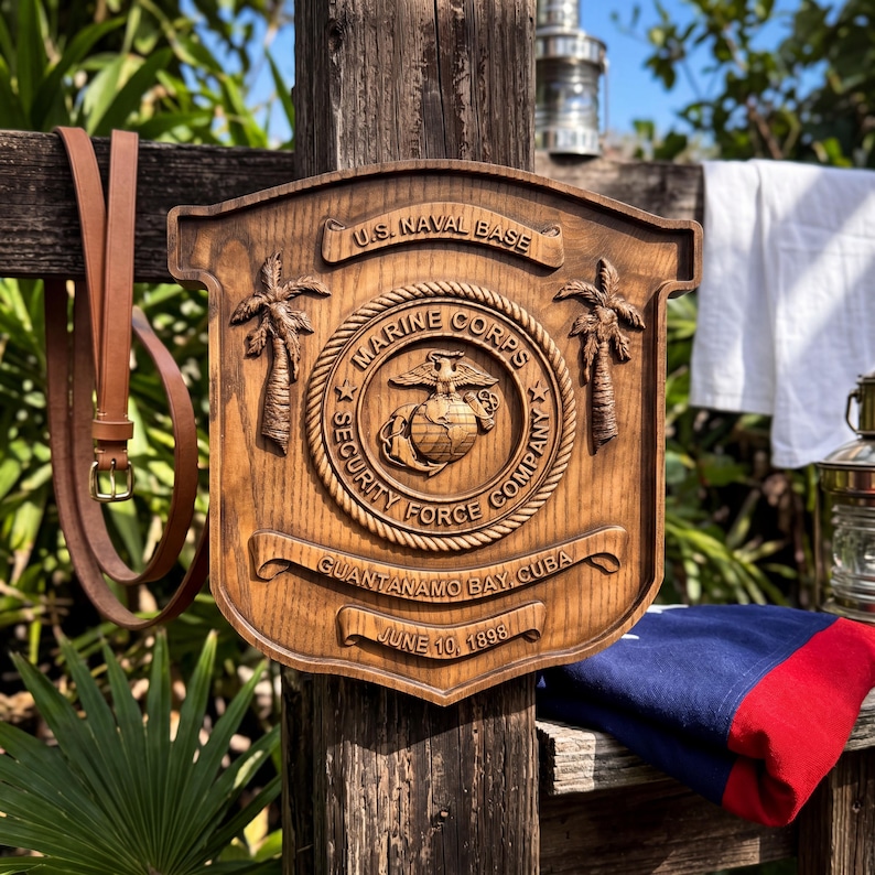 12" Guantanamo Bay USMC Security Force Carved Wood Plaque | Gitmo ...