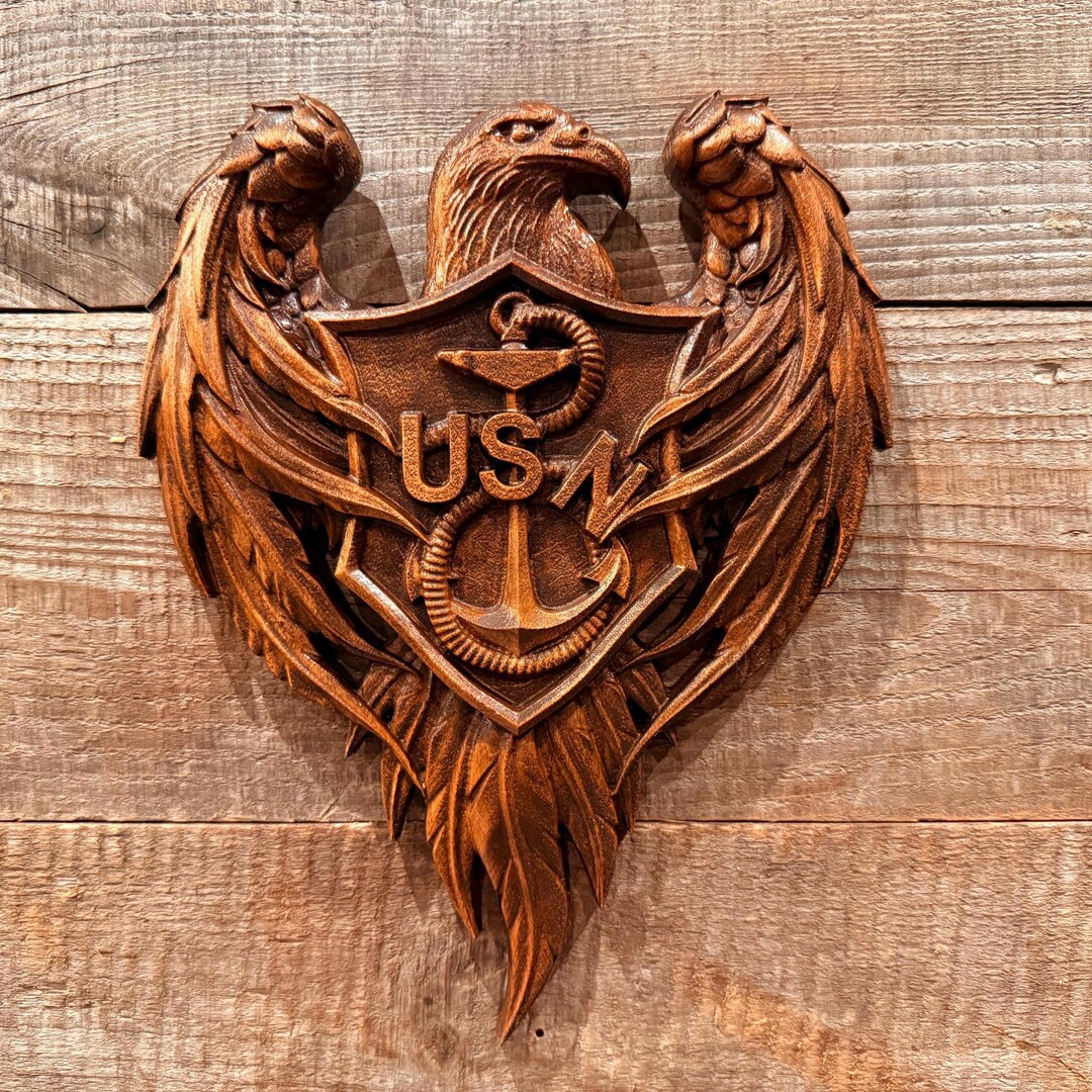 Handcrafted US Navy Eagle Wood Carving - Etsy