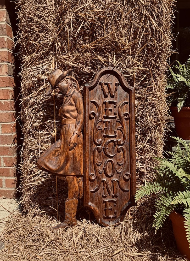12" Rustic Carved Wood Western Welcome Sign: Cowgirl Decor - Etsy