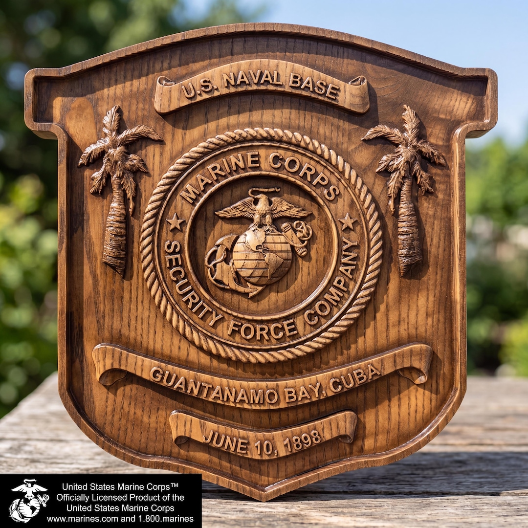 12" Guantanamo Bay USMC Security Force Carved Wood Plaque | Gitmo ...