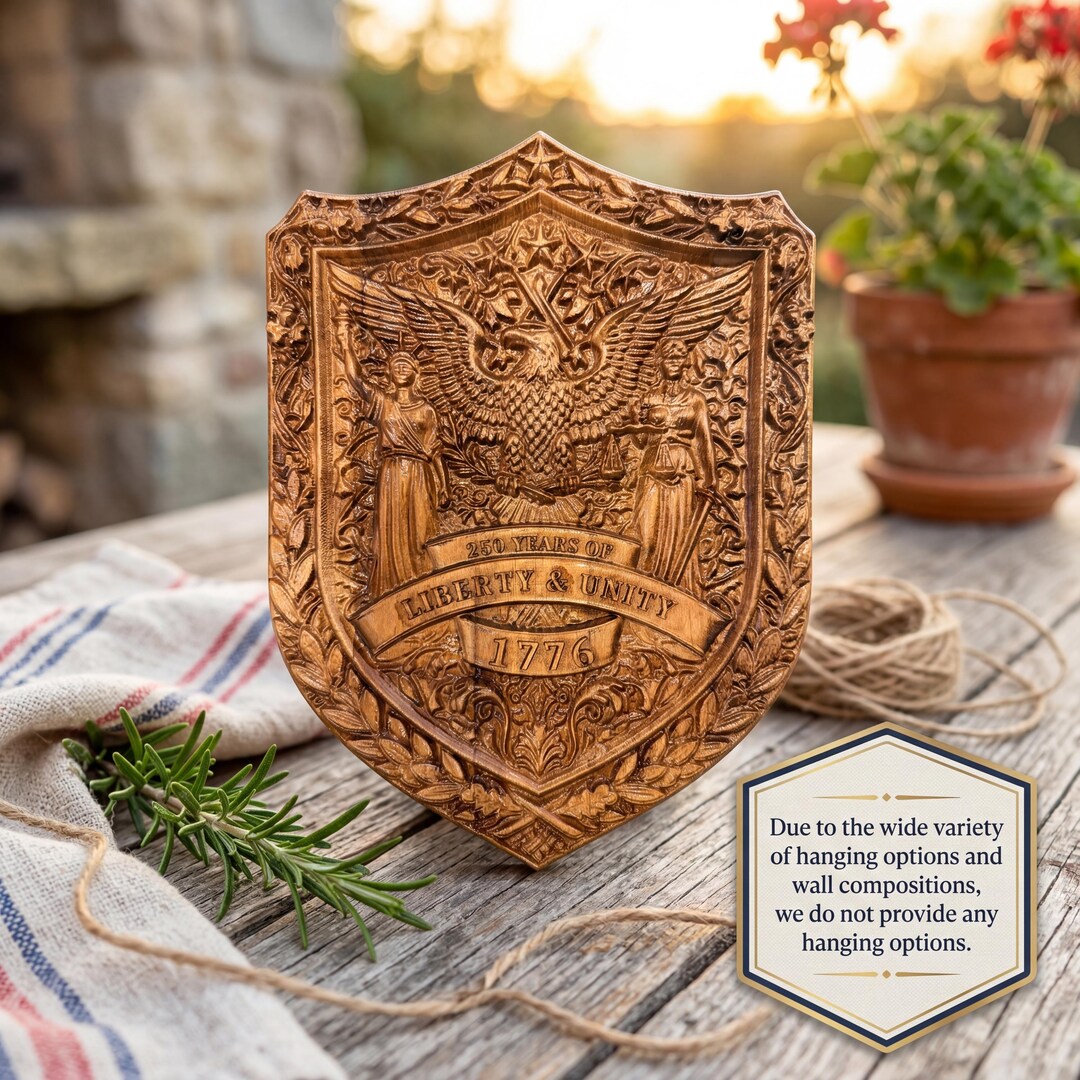 12" 250 Years of Liberty & Unity 1776 Carved Wood Shield Plaque USA ...