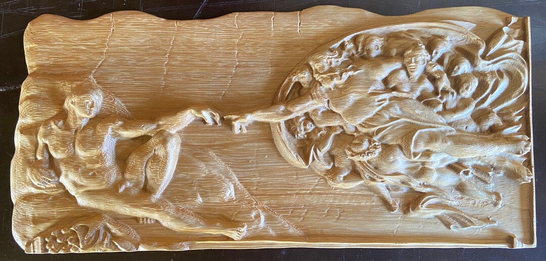 The Creation of Adam Wood Carved Wall Art Handcrafted Famous Painting ...