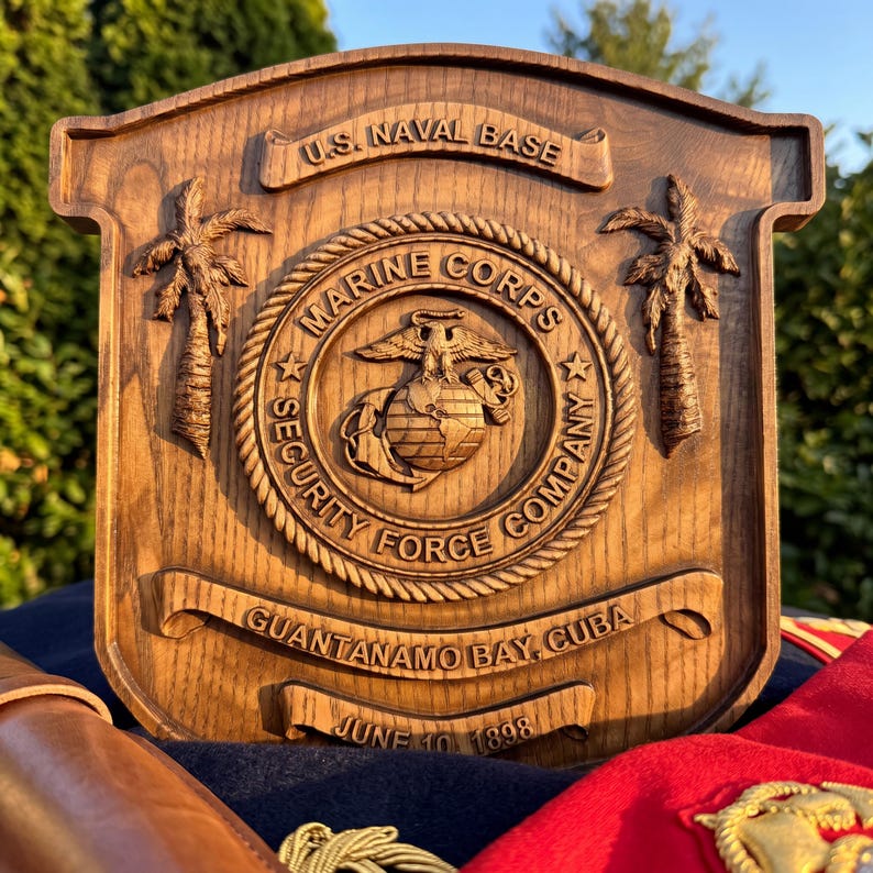 18" Guantanamo Bay USMC Security Force Carved Wood Plaque | Gitmo ...