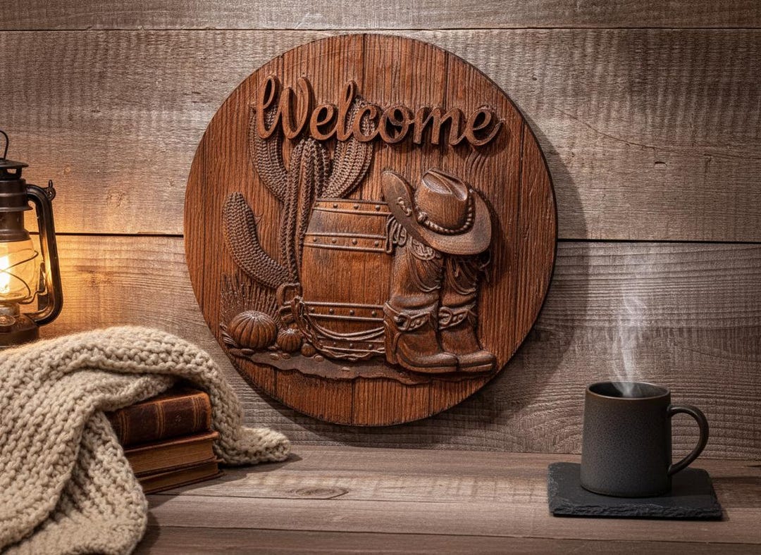 14" Rustic Western Welcome Sign - Carved Wooden Home Decor - Etsy
