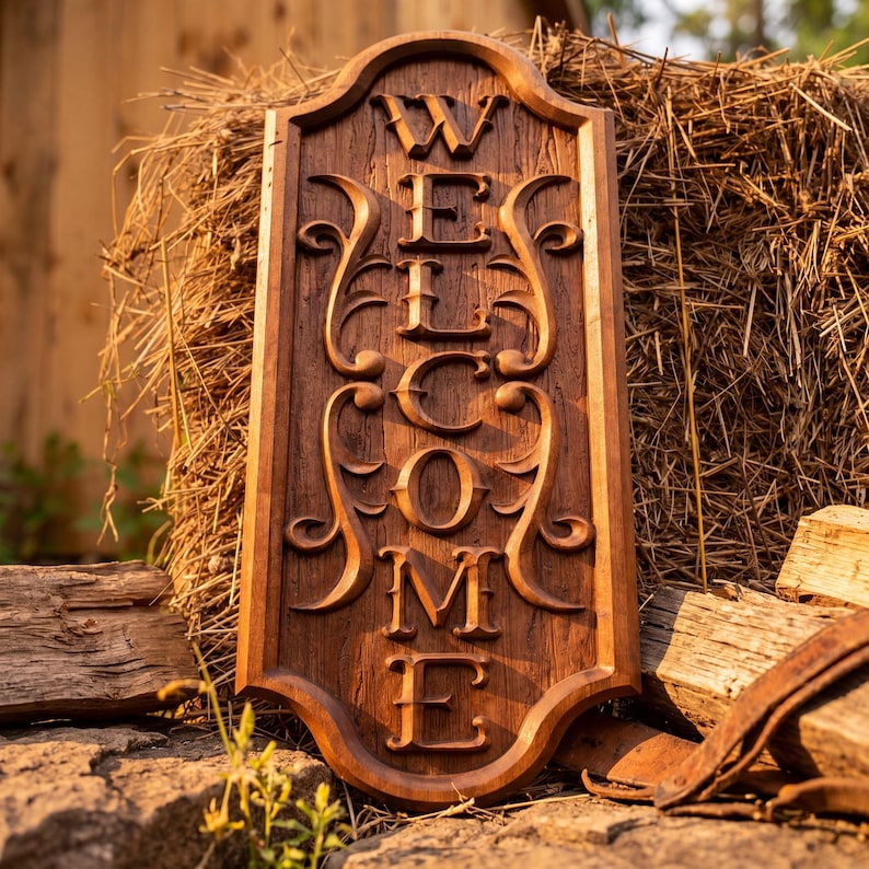 18" Vertical Carved Wood Welcome Sign, Rustic Farmhouse Porch Decor ...