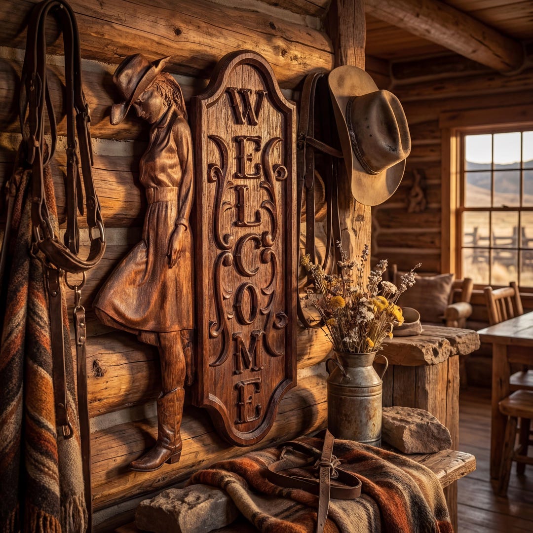 12" Western Cowgirl Welcome Sign — Handcrafted Rustic Wood Wall Art - Etsy
