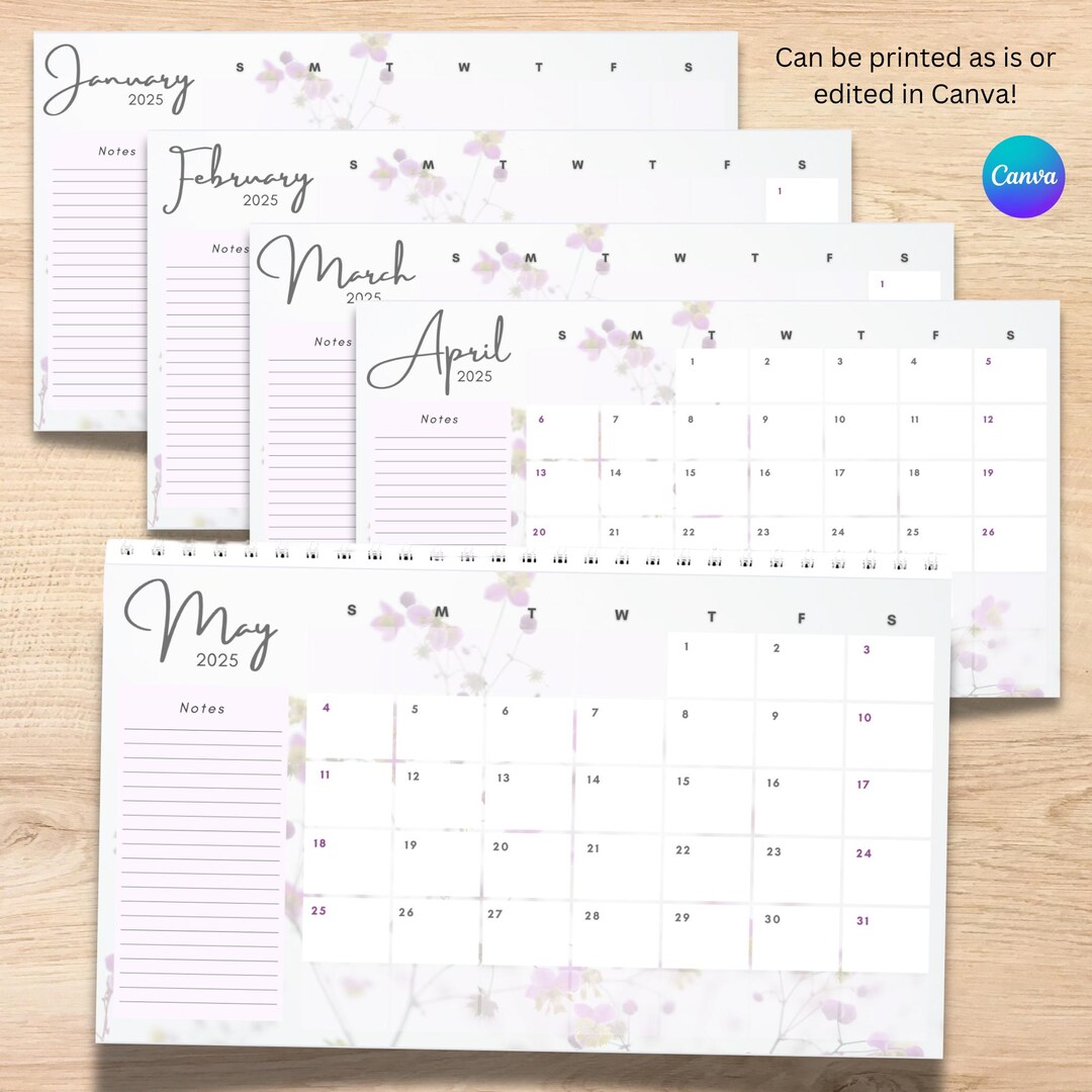 Calendario mensual 2025, plantilla imprimible y editable / Descarga en ...