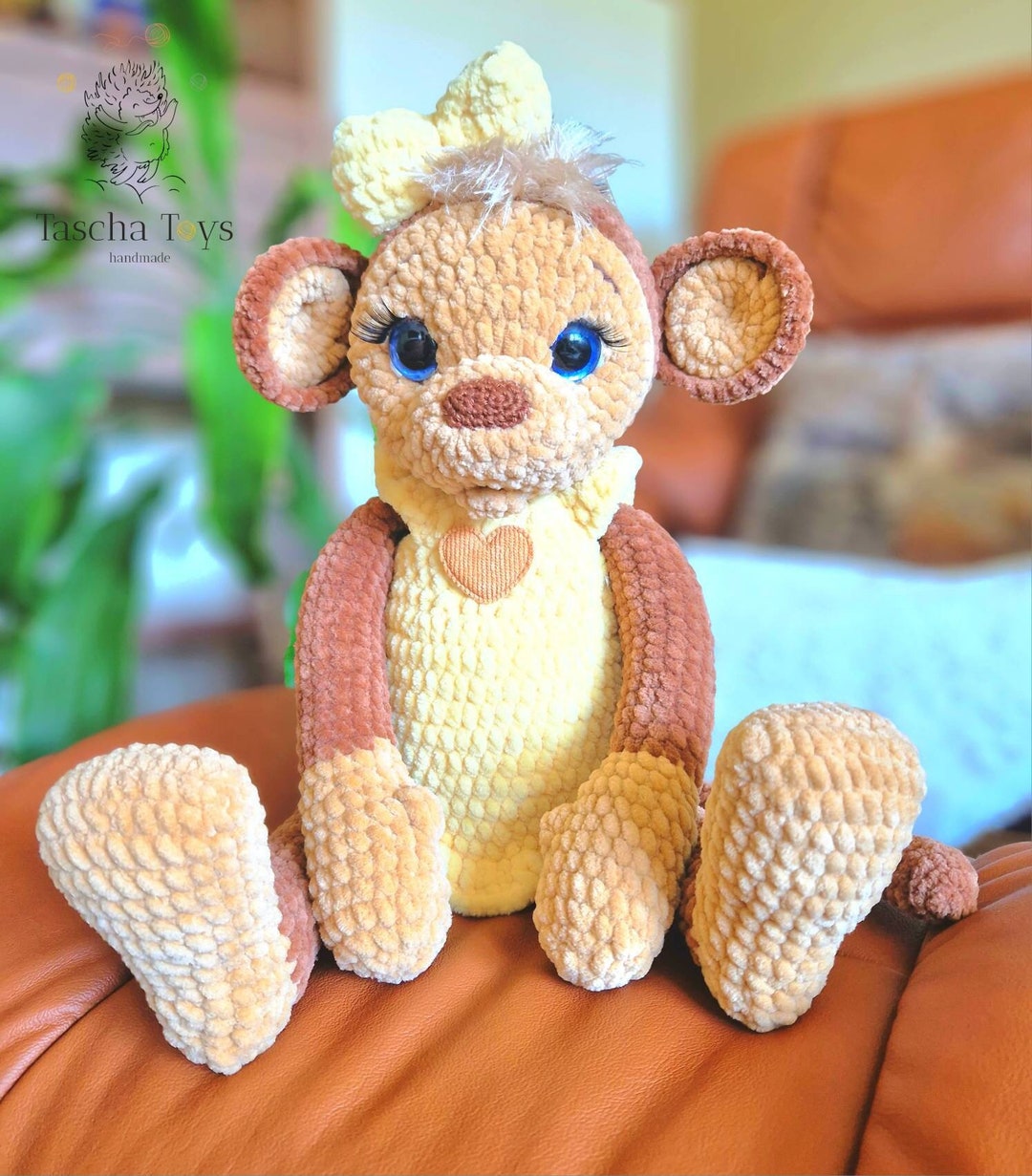 Monkey Cuddly Toy Large With Dress and Bow /amigurumi Monkey Plush Toy ...