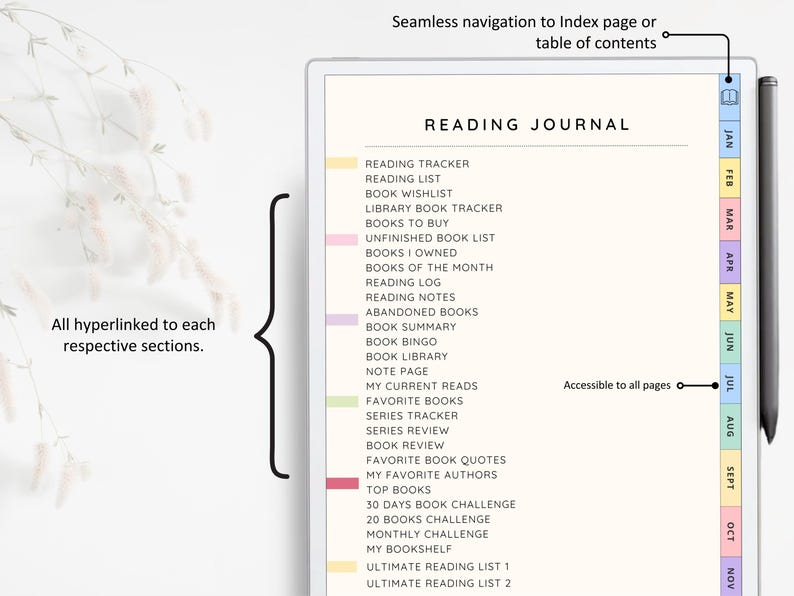 Remarkable Paper Pro Reading Journal: Hyperlinked Book Tracker (PDF) - Etsy