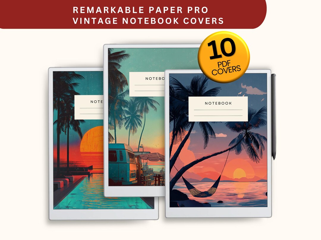 Vintage Sunset Notebook Cover for Remarkable Paper Pro Device (PDF ...