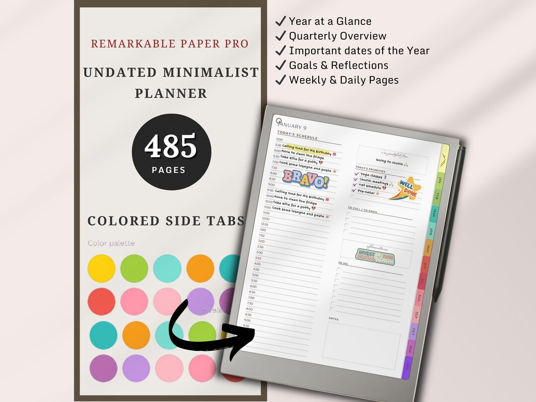 Remarkable Paper Pro Minimalist Planner, Remarkable Pro Undated ...