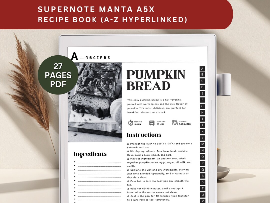 Supernote A5X Recipe Book: Hyperlinked Meal Planner (PDF Download) - Etsy