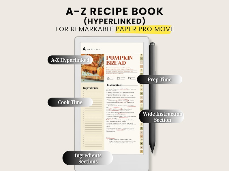 Recipe Book for Remarkable Paper Pro Move ( Hyperlinked PDF Digital ...