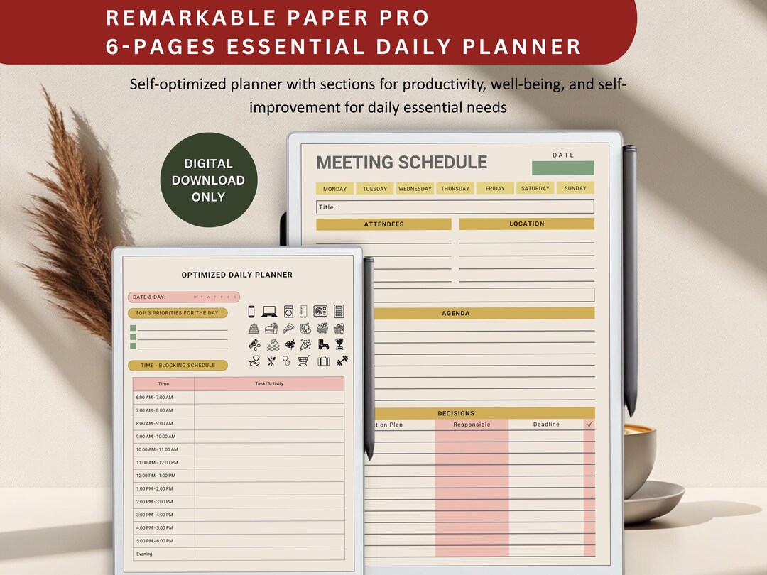 Daily Planner for Remarkable Paper Pro, Remarkable Templates ...