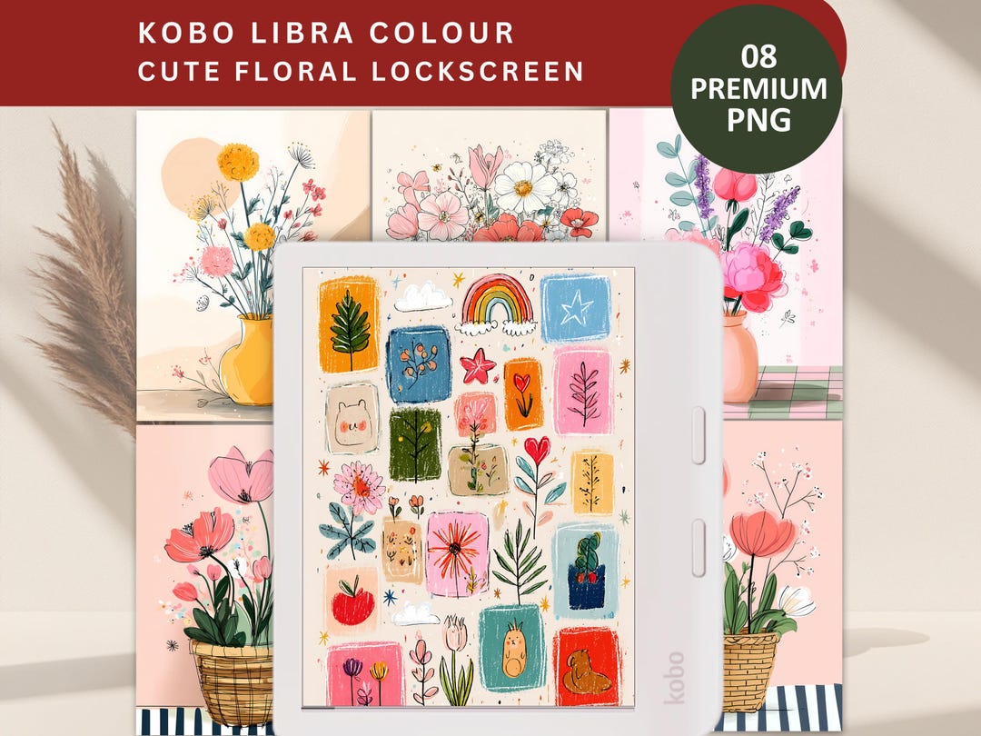Floral Kobo Libra Lock Screen: Digital Screensavers (PNG Files) - Etsy