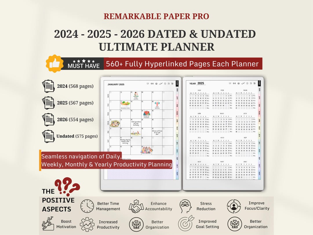 2024-2026 Remarkable Paper Pro Planner: Hyperlinked Daily Planner (PDF ...