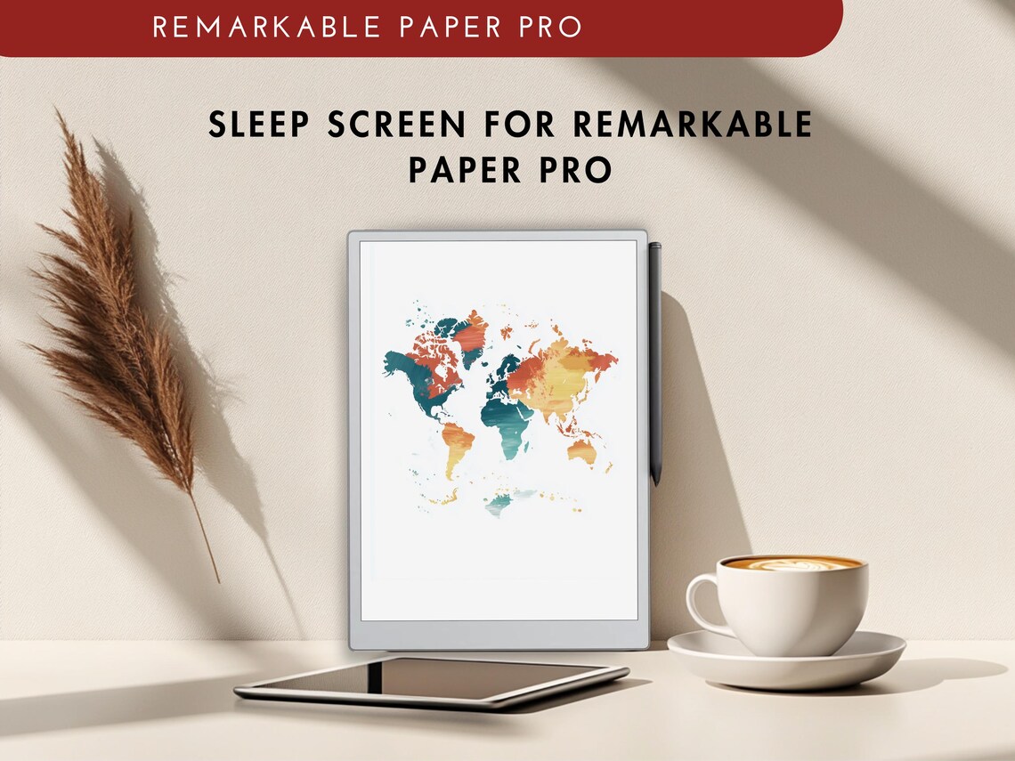 World Map Sleep Screen for Remarkable Paper Pro (PNG Digital Download ...