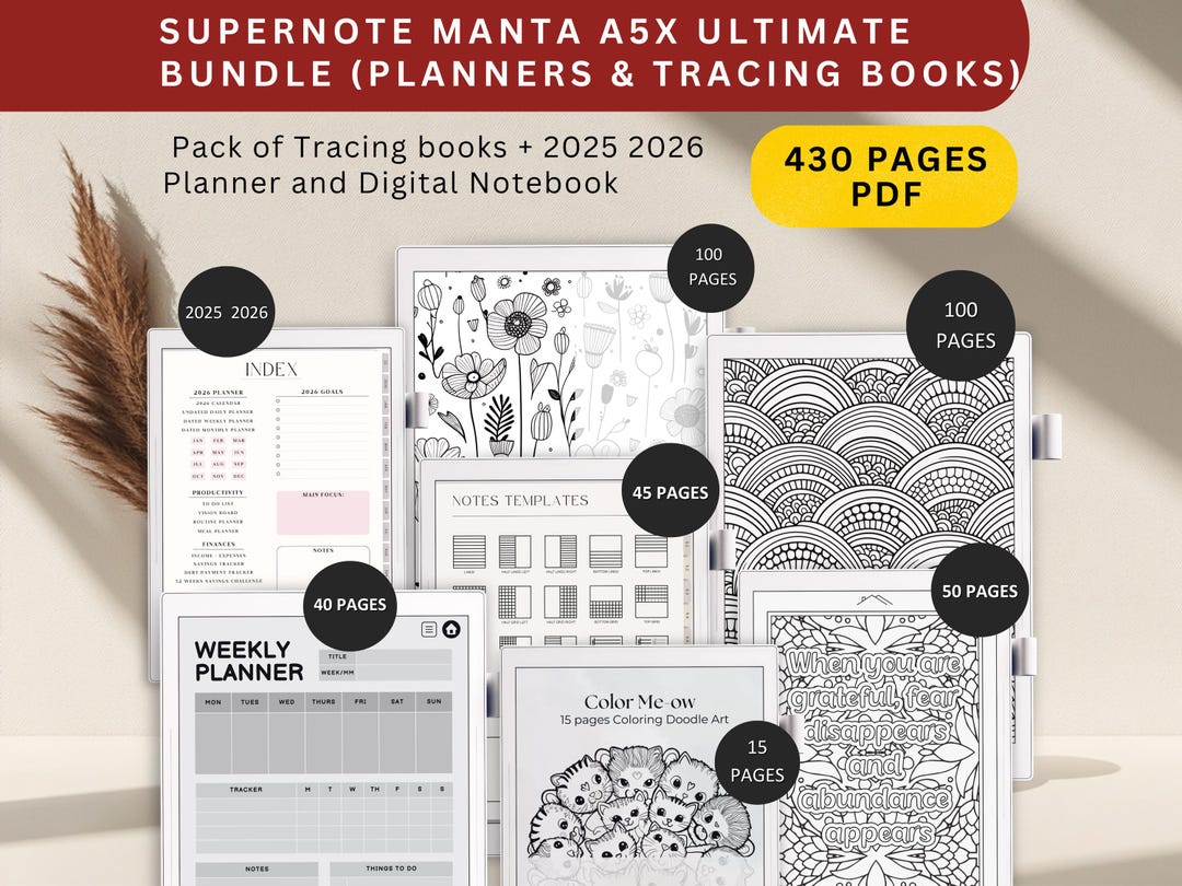Supernote A5x Ultimate Bundle, Supernote Planner Tracing Books Bundle ...