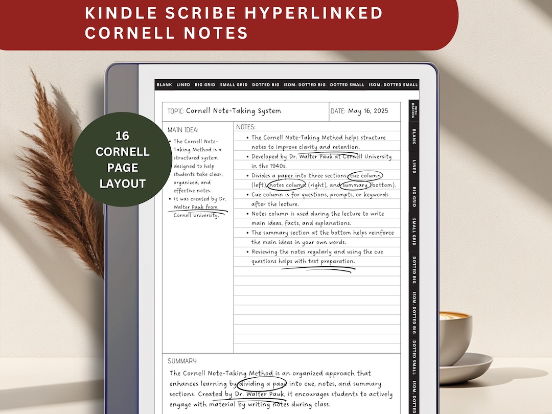 Kindle Scribe Cornell Notes Template: Study Notes Organizer (PDF ...