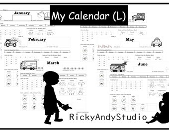 12 Printable Preschool Kindergarten Calendar Worksheet Pages - Etsy