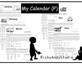 12 Preschool, Kindergarten Calendar Worksheet Pages, Month, Day, Date ...
