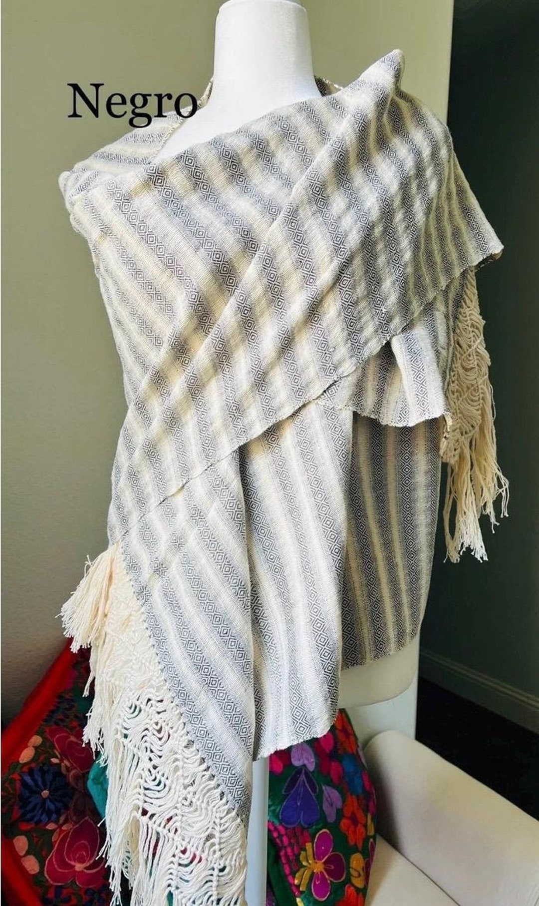 Mexican Rebozo. Fall Shawl. Black and White Rebozo. Black and White ...