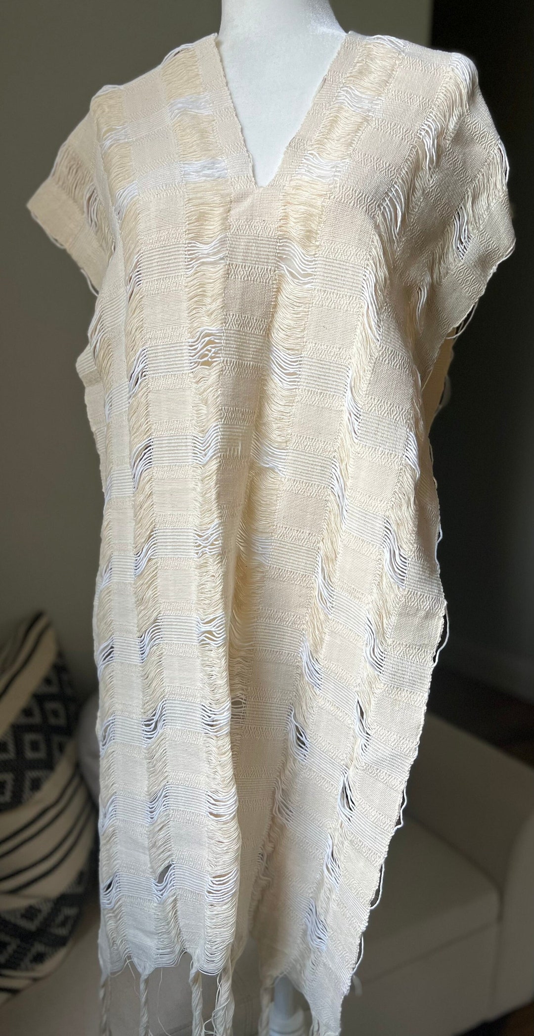 Mexican Beach Coverup. Mexican Frayed Poncho. Poncho. Beachwear ...